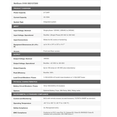 Vertiv 150A -48V Emerson DC Power Supply 7.2kW 19" Rack Integrated ...