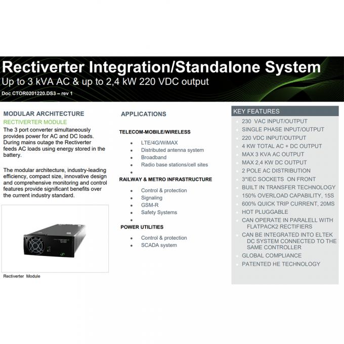 1U Integrated / Standalone Telecom Power System 3kVA 1phase 220VDC ...