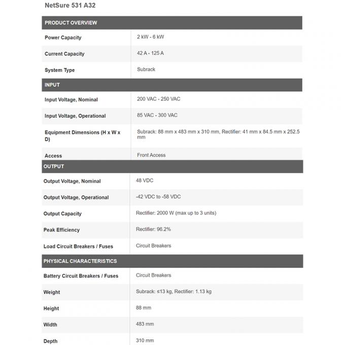 Rack Mount Emerson Vertiv Telecom Hybrid System Netsure 531 A32 6KW 48V ...