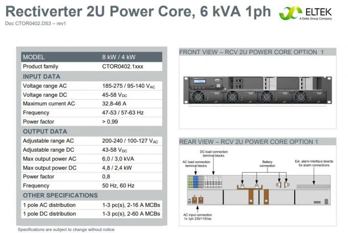 Eltek 4.8KW Power AC DC Rectiverter 2U Power Core 6kVA 1ph with ...